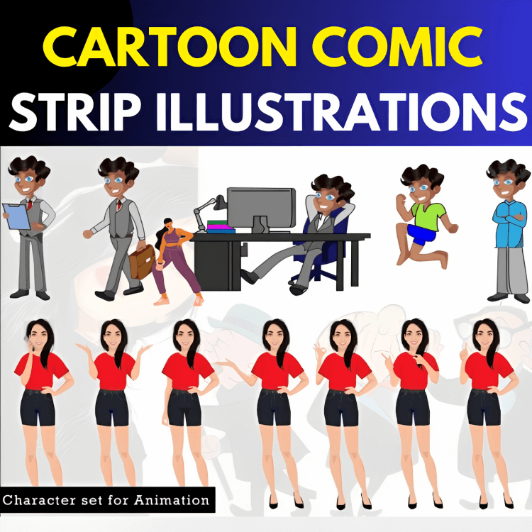 Hand draw cartoon character, comic strip illustrations